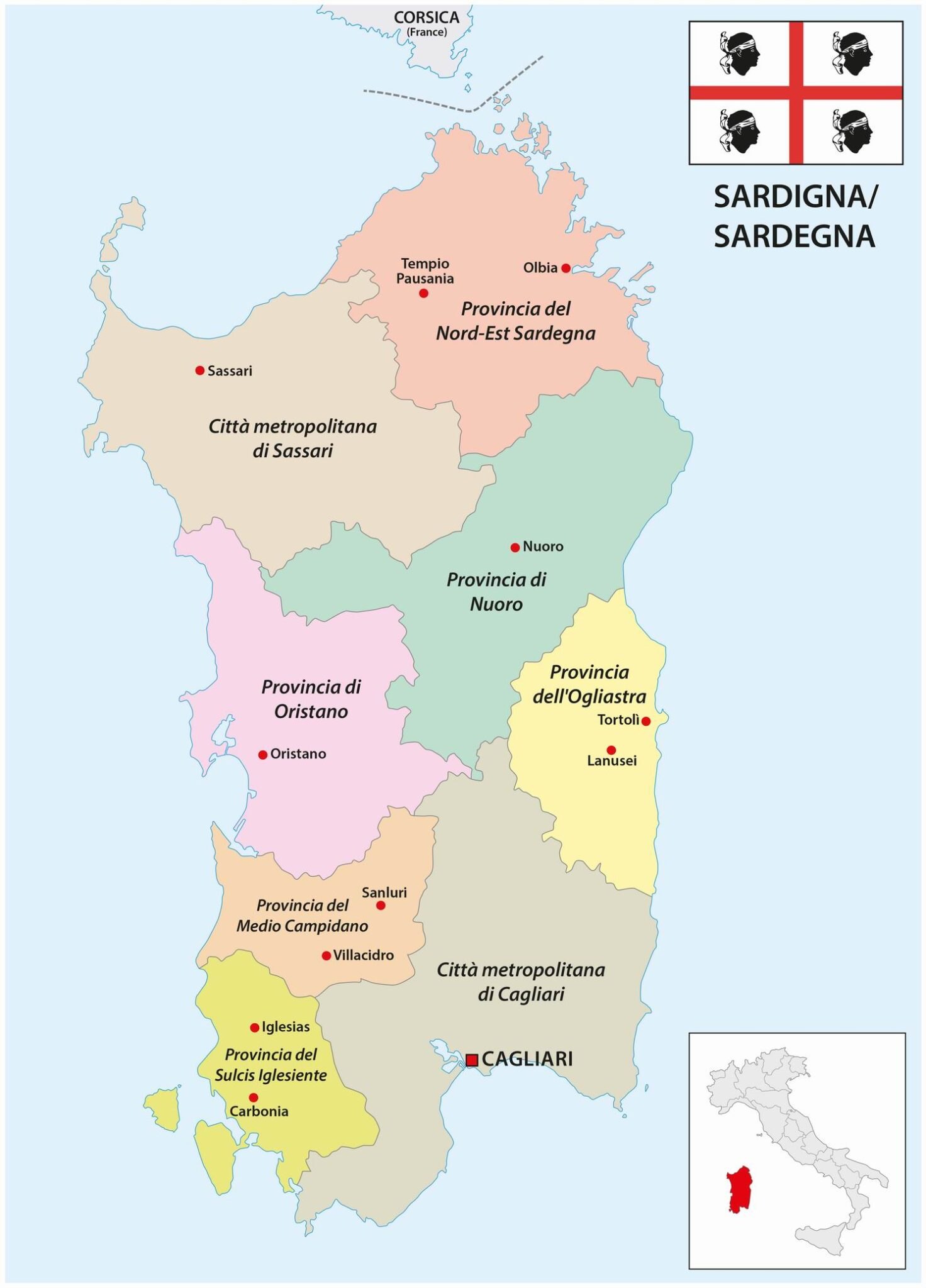Szardínia térkép - Olaszország